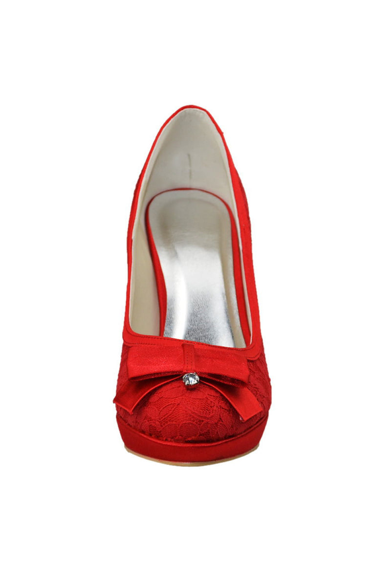 Beautiful Red Lace High Heel Women Shoes For Wedding – Okdresses